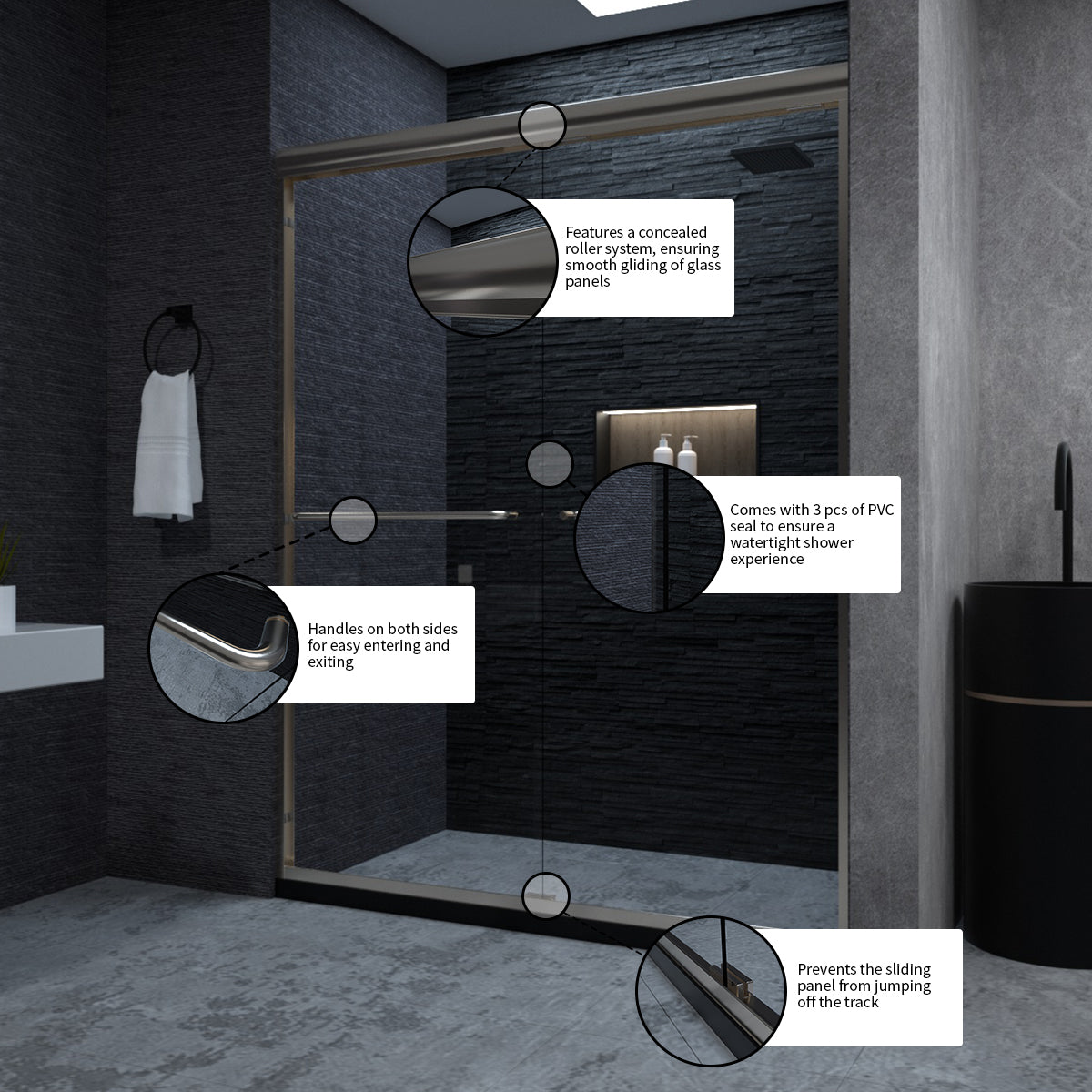 Vale 60 in. W x 76 in. H Sliding Semi-Frameless Shower Door in Brushed ...