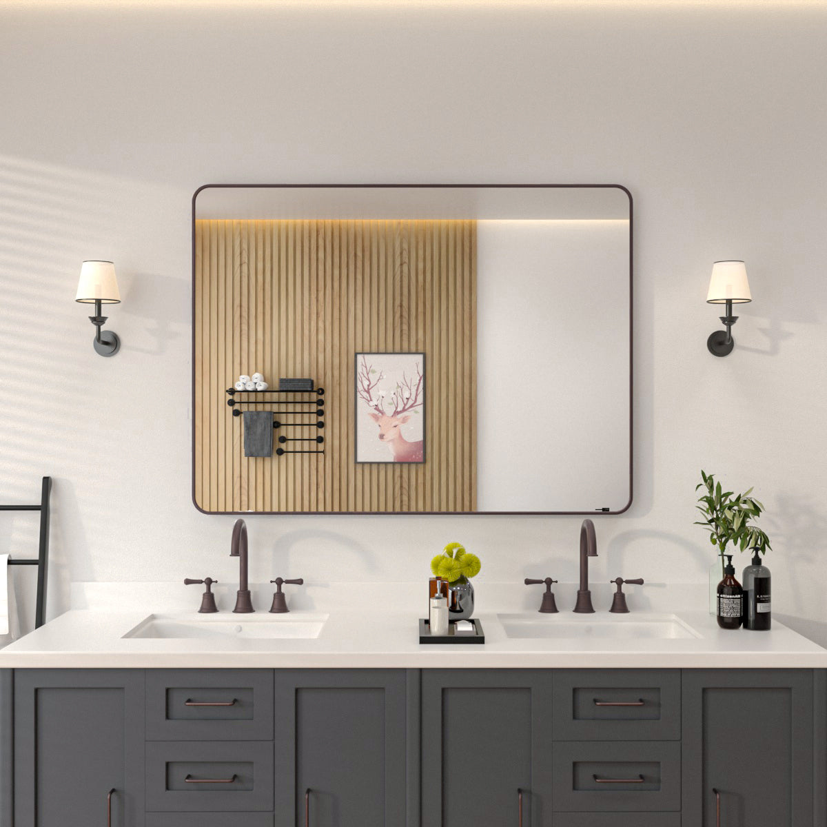Paragon 48 in. W x 36 in. H Vanity Mirror in Oil Rubbed Bronze – Niveal