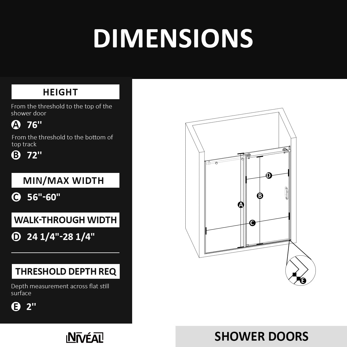 Vale 60 in. W x 76 in. H Shower Door in Chrome Finish with Clear Glass ...