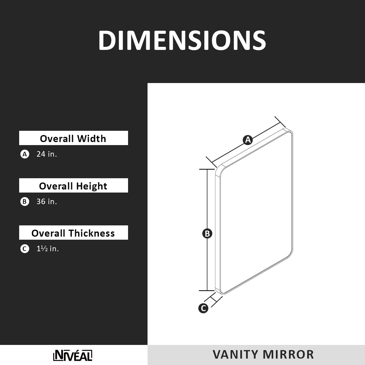 Kamaya 24 in. W x 36 in. H Framed Vanity Mirror in Matte Black – Niveal